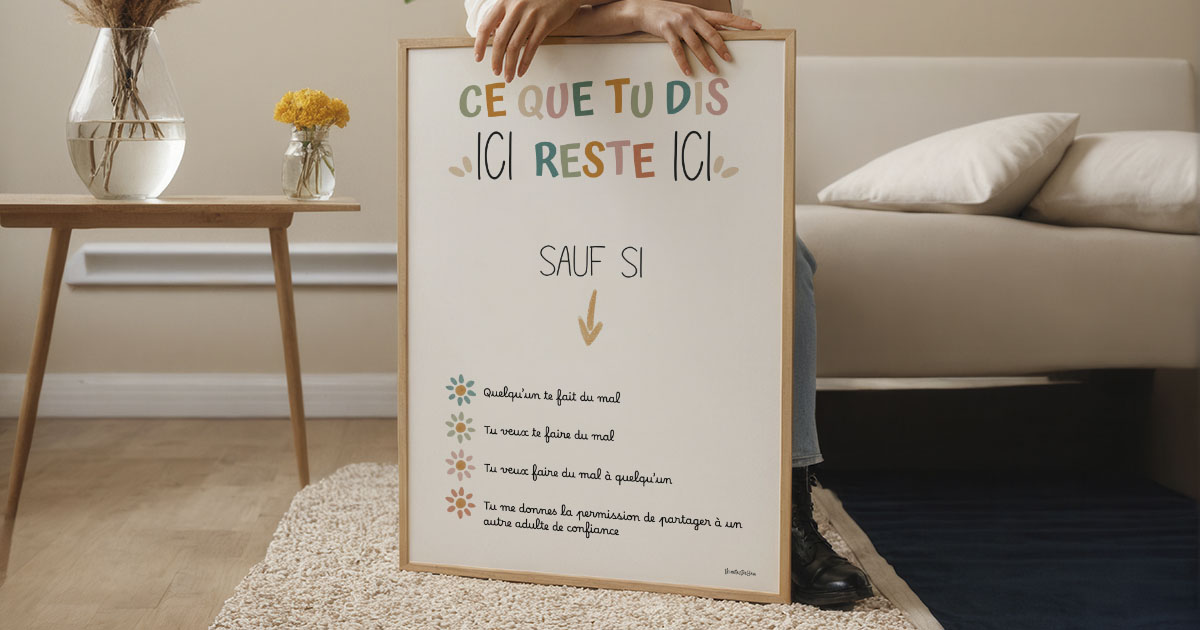 Affiche « Ce que tu dis ici reste ici » thème Boho